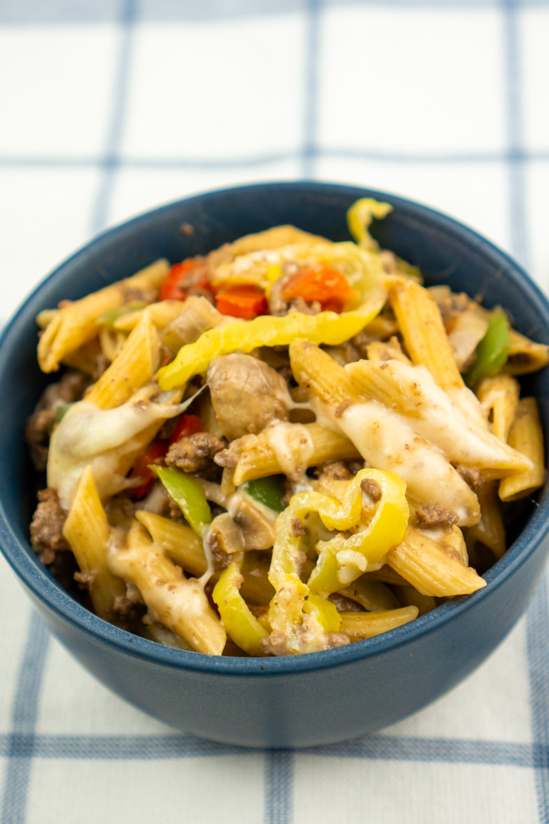 Philly Cheesesteak Pasta Skillet (High Protein)