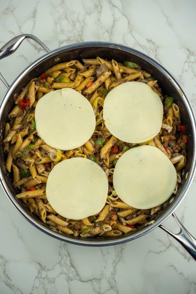 Philly Cheesesteak Pasta Skillet (High Protein)